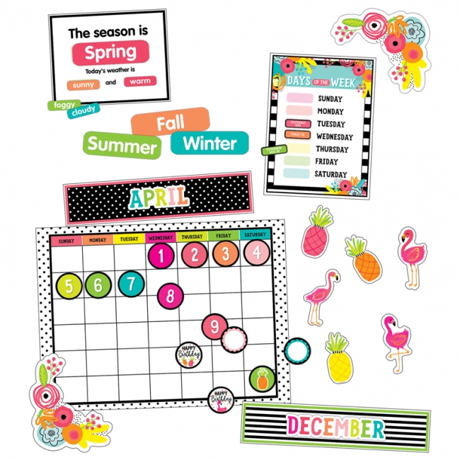Simply Stylish Tropical Pineapple Calendar Bulletin Board Set 92 Pieces ...